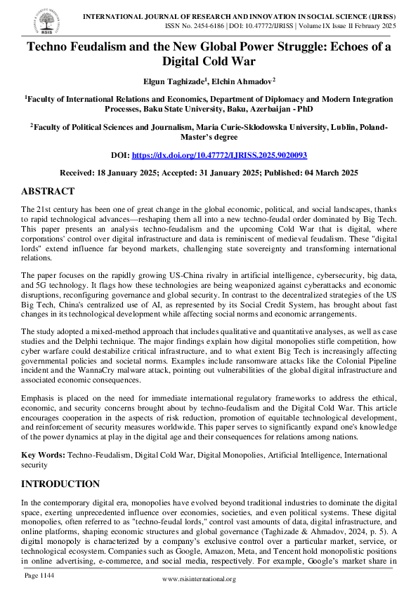 (PDF) Techno Feudalism and the New Global Power Struggle: Echoes of a ...