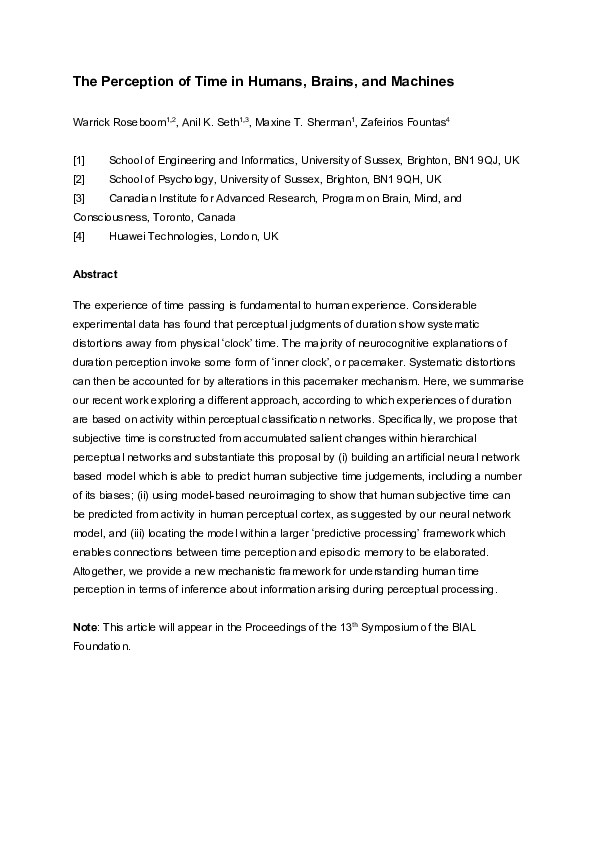 (PDF) The Perception of Time in Humans, Brains, and Machines