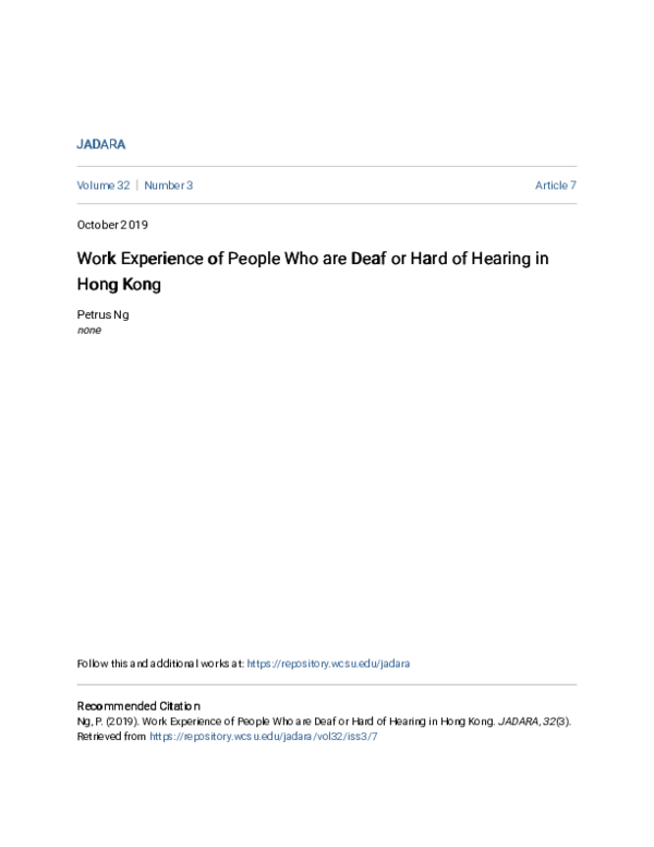 (PDF) Work Experience of People Who are Deaf or Hard of Hearing in Hong ...