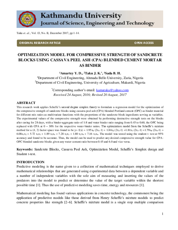 (PDF) Optimization Model for Compressive Strength of Sandcrete Blocks ...