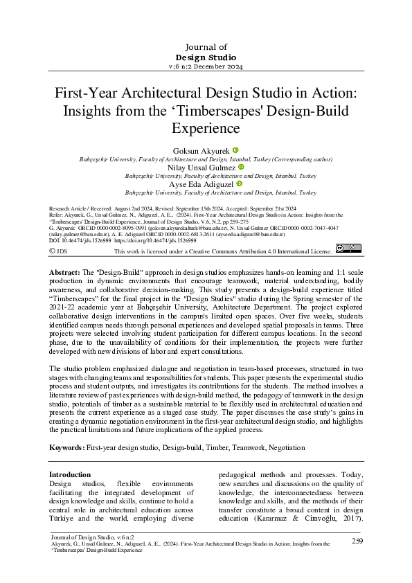 (PDF) First-Year Architectural Design Studio in Action: Insights from ...