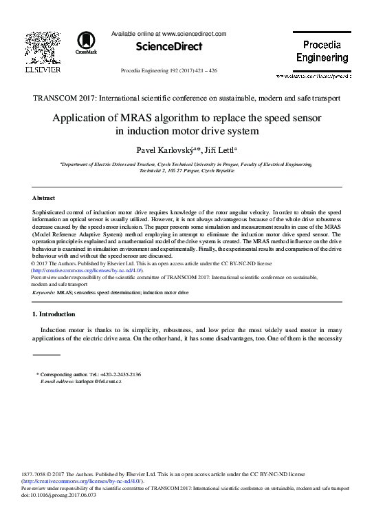 (PDF) Application of MRAS Algorithm to Replace the Speed Sensor in ...