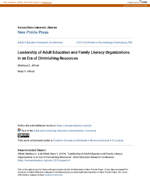 (PDF) Leadership of Adult Education and Family Literacy Organizations ...