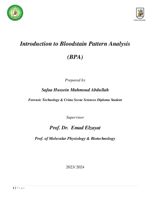(PDF) Introduction to Bloodstain Pattern Analysis (BPA)