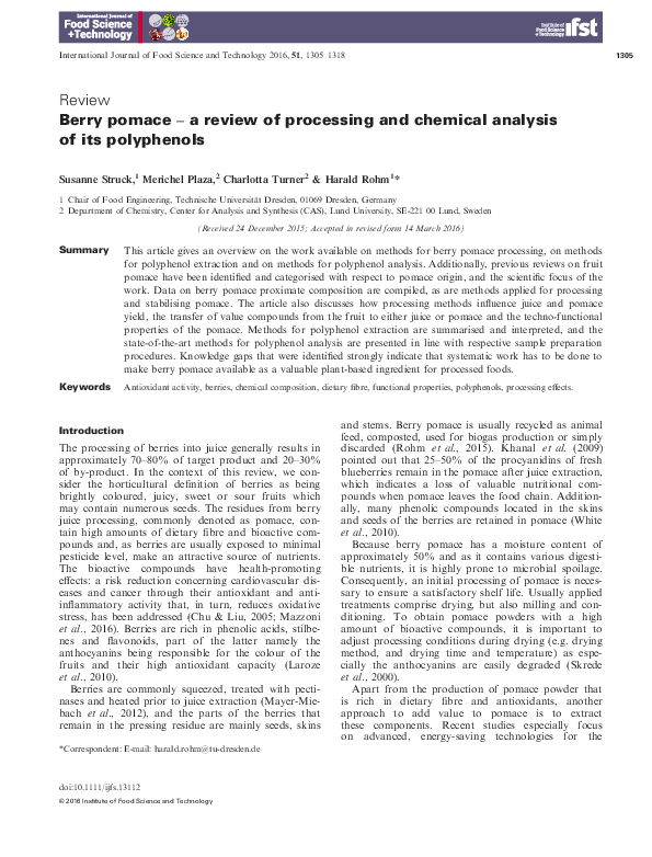 (PDF) Berry pomace - a review of processing and chemical analysis of ...