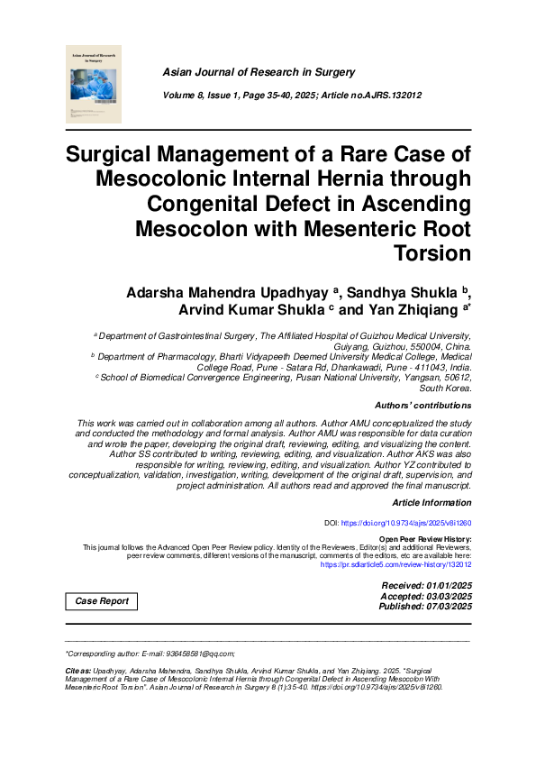 (PDF) Surgical Management of a Rare Case of Mesocolonic Internal Hernia ...