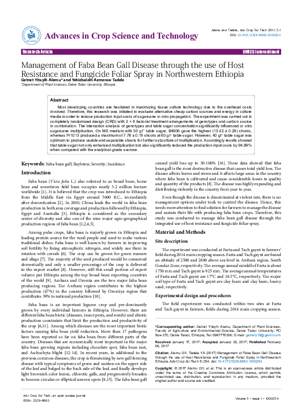 (PDF) Management of Faba Bean Gall Disease through the use of Host Resistance and Fungicide ...