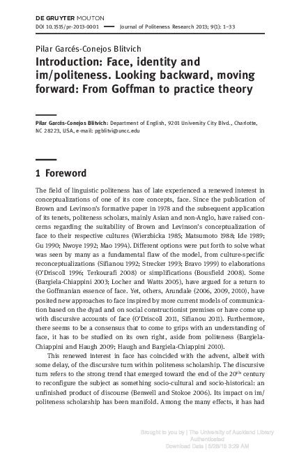 (PDF) Introduction: Face, identity and im/politeness. Looking backward ...