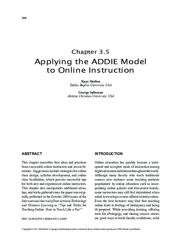 (PDF) Applying the ADDIE Model to Online Instruction