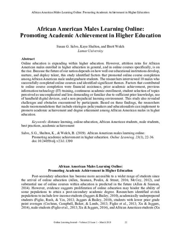 (PDF) African American Males Learning Online: Promoting Academic ...