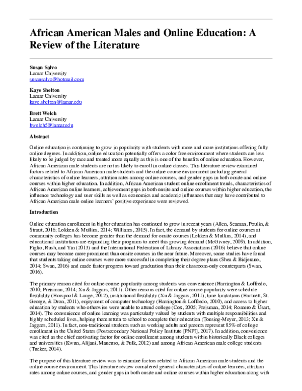 (PDF) African American Males and Online Education: A Review of the ...