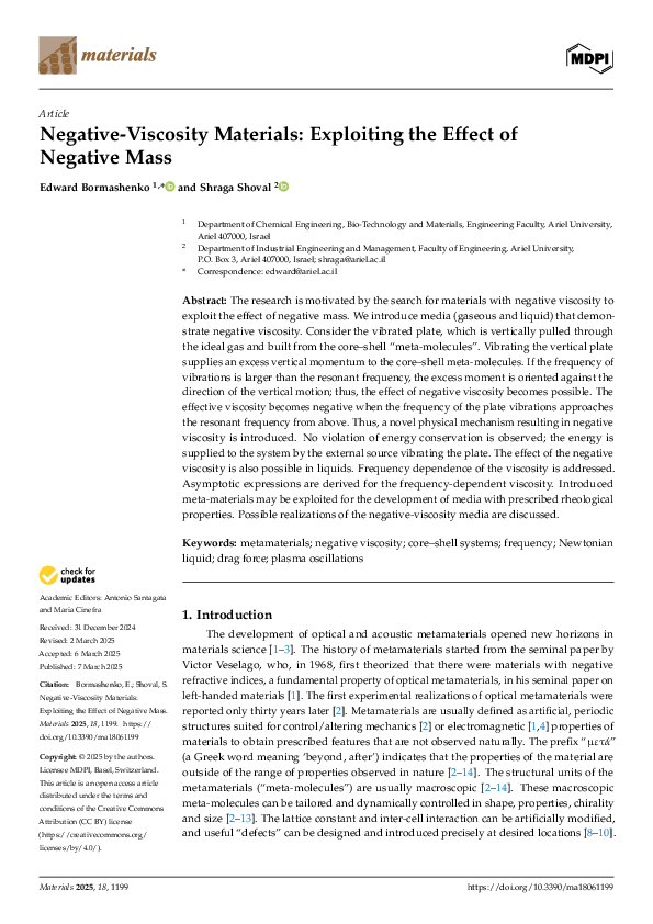 (PDF) Negative-Viscosity Materials: Exploiting the Effect of Negative Mass