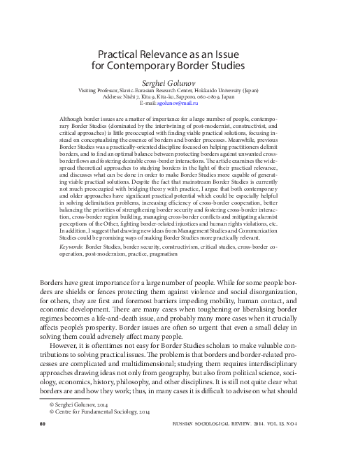 (PDF) Practical Relevance as an Issue for Contemporary Border Studies