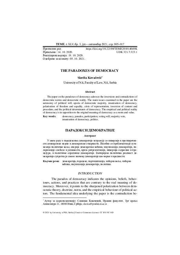 (PDF) The Paradoxes of Democracy