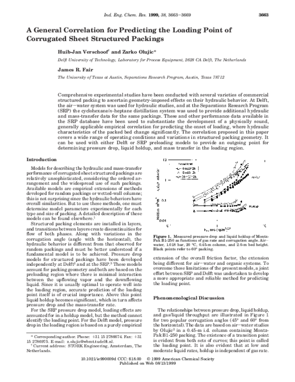 (PDF) A General Correlation for Predicting the Loading Point of Corrugated Sheet Structured Packings