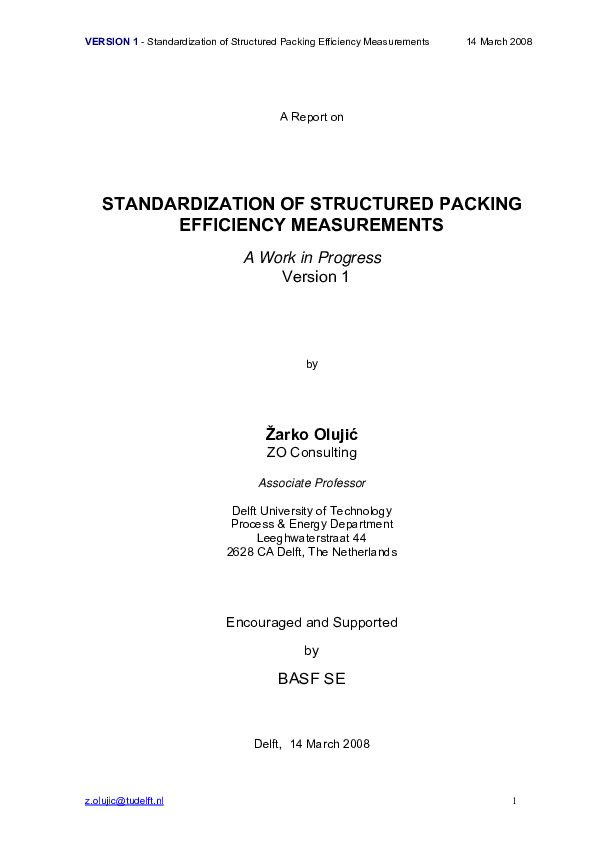 (PDF) Standardization of Structured Packing Efficiency Measurements