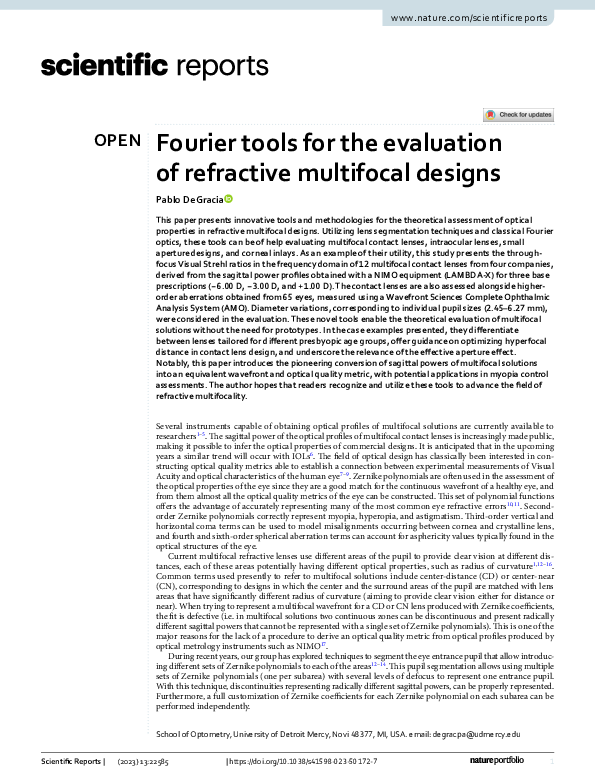 (PDF) Fourier tools for the evaluation of refractive multifocal designs