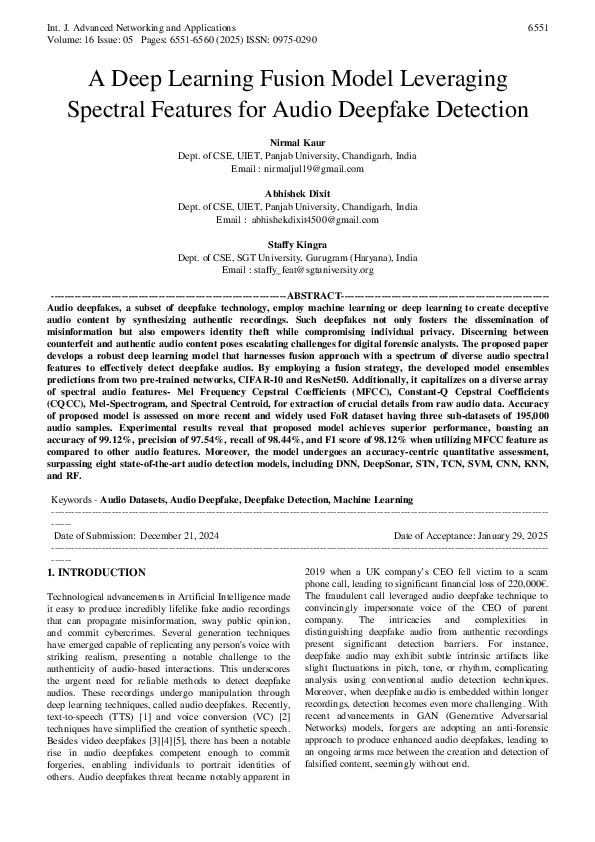(PDF) A Deep Learning Fusion Model Leveraging Spectral Features for Audio Deepfake Detection