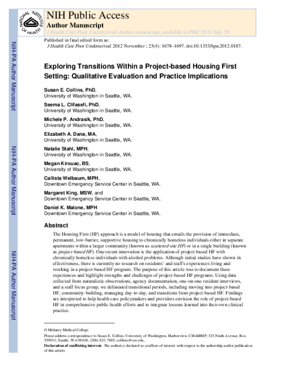 (PDF) Exploring Transitions Within a Project-based Housing First ...