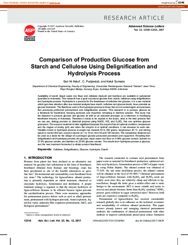 (PDF) Comparison of Production Glucose from Starch and Cellulose Using ...