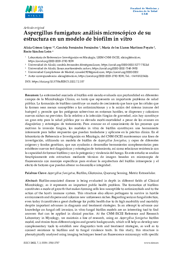 (PDF) Aspergillus fumigatus: análisis microscópico de su estructura en ...