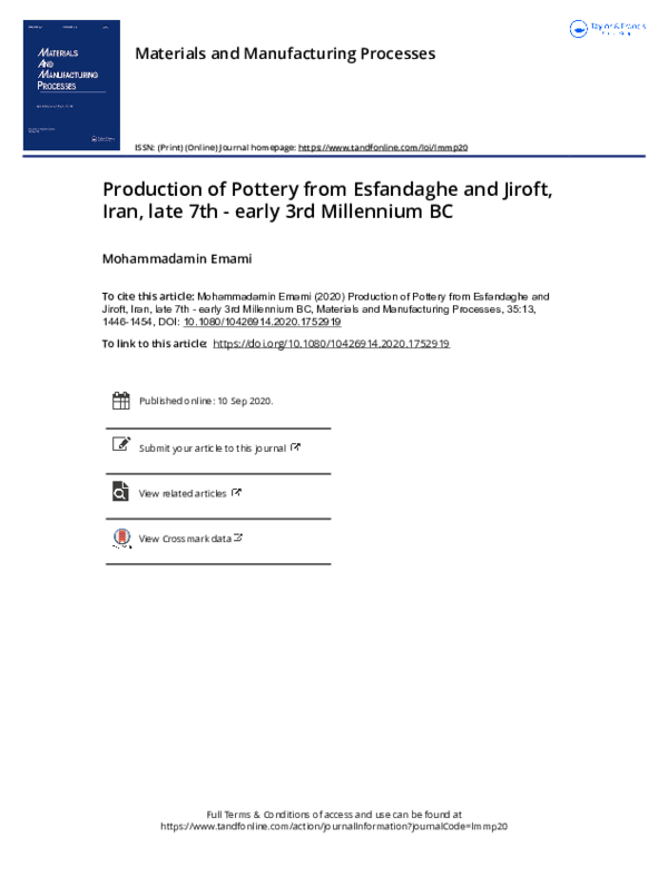 (PDF) Production of Pottery from Esfandaghe and Jiroft, Iran, late 7th ...