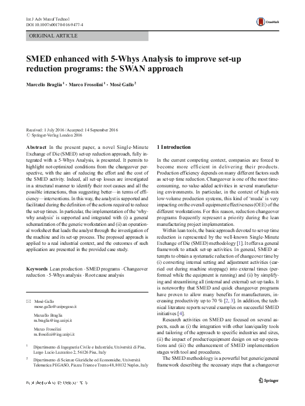 (PDF) SMED enhanced with 5-Whys Analysis to improve set-upreduction ...
