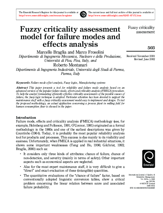 (PDF) Fuzzy criticality assessment model for failure modes and effects analysis