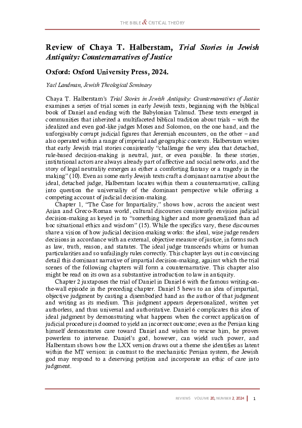 (PDF) Review of Chaya T. Halberstam, Trial Stories in Jewish Antiquity ...