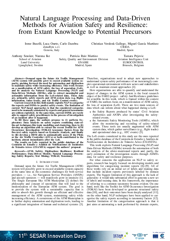 (PDF) Natural Language Processing and Data-Driven Methods for Aviation Safety and Resilience ...