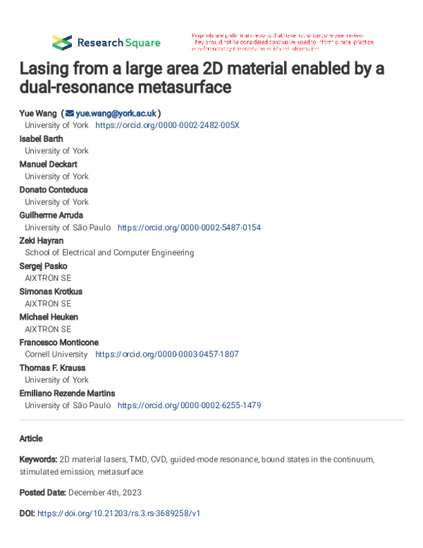 (PDF) Lasing from a large area 2D material enabled by a dual-resonance ...