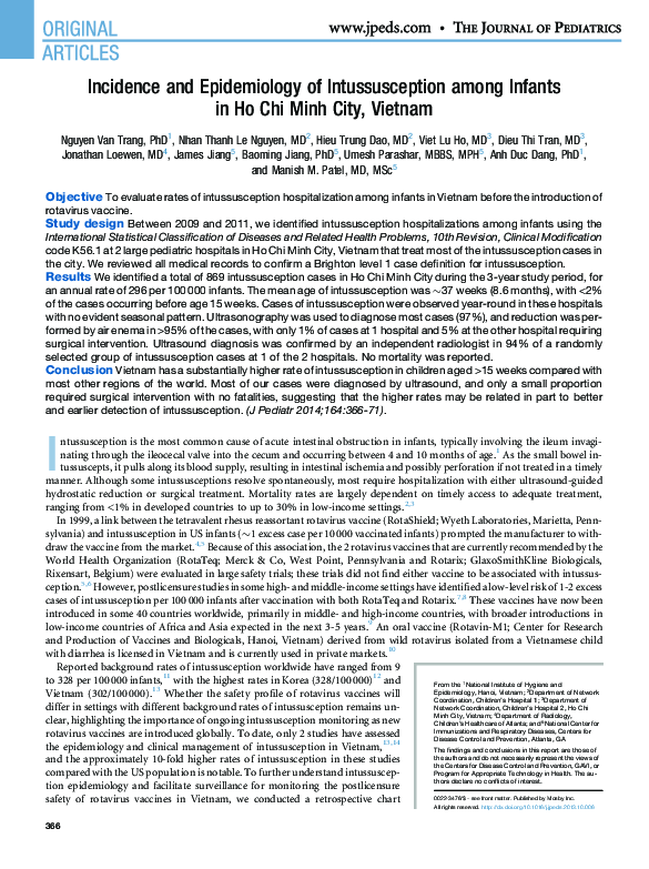(PDF) Incidence and Epidemiology of Intussusception among Infants in Ho ...