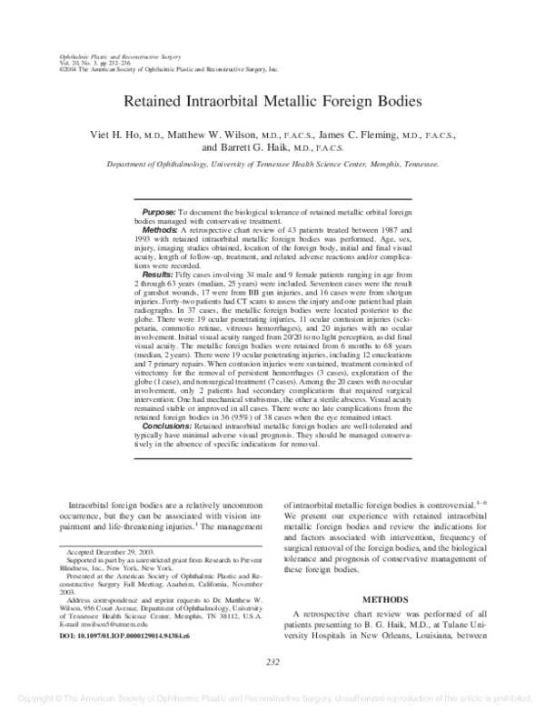 (PDF) Retained Intraorbital Metallic Foreign Bodies