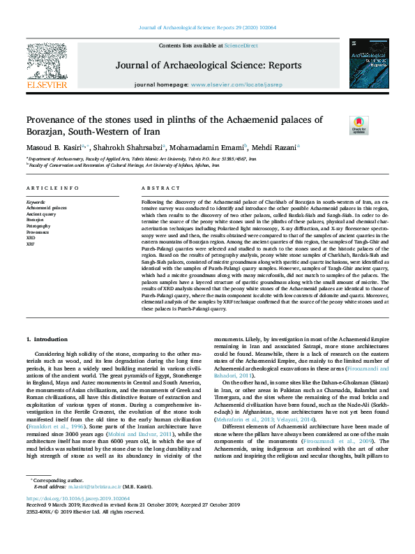 (PDF) Provenance of the stones used in plinths of the Achaemenid ...