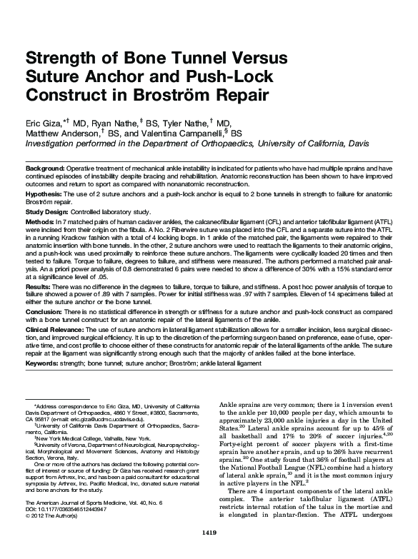 (PDF) Strength of Bone Tunnel Versus Suture Anchor and Push-Lock ...