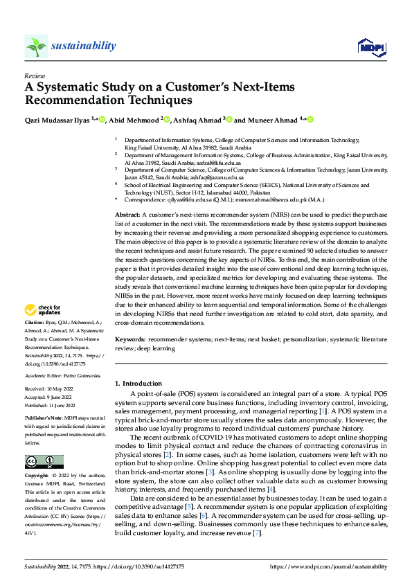 (PDF) A Systematic Study on a Customer’s Next-Items Recommendation Techniques