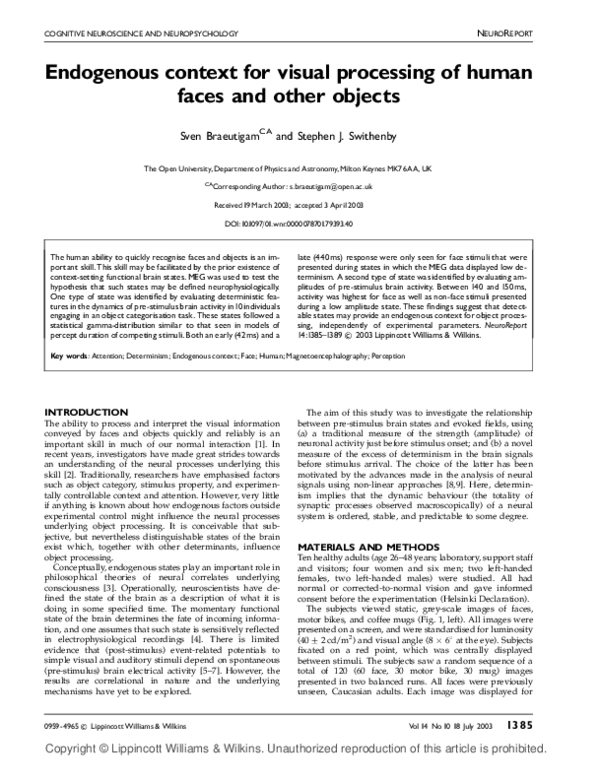 (PDF) Endogenous context for visual processing of human faces and other objects