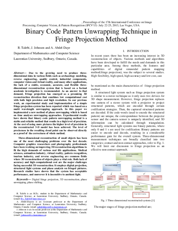 (PDF) Binary Code Pattern Unwrapping Technique in Fringe Projection Method