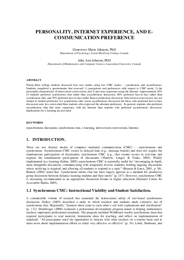 (PDF) Personality, internet experience, and e-communication preference