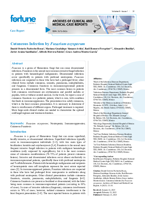 (PDF) Cutaneous Infection by Fusarium oxysporum