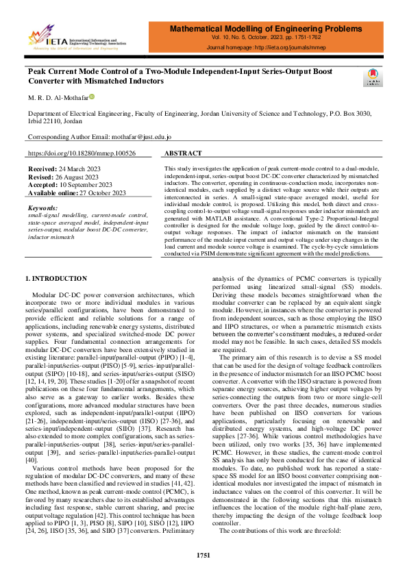 (PDF) Peak Current Mode Control of a Two-Module Independent-Input Series-Output Boost Converter ...