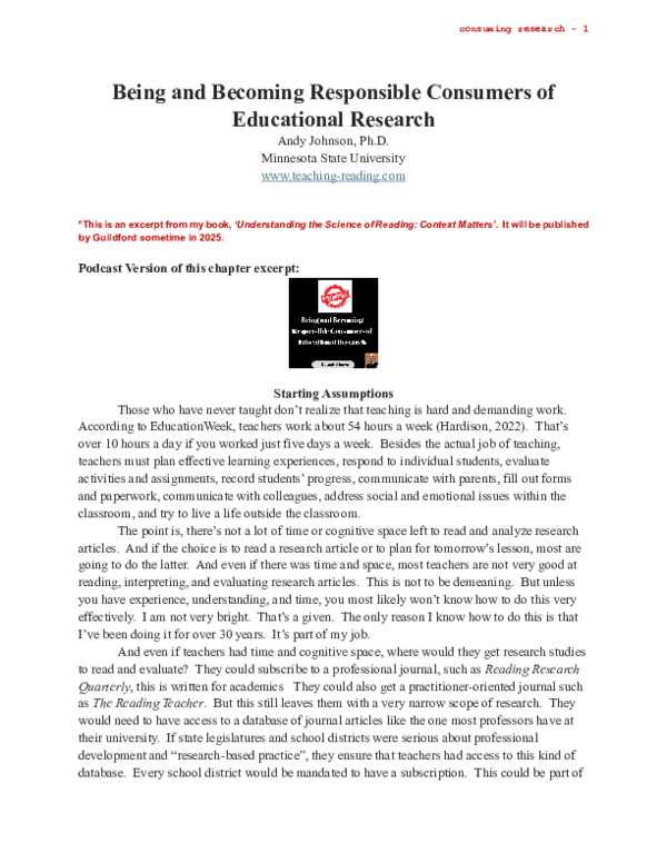 (PDF) Being and Becoming Responsible Consumers of Educational Research