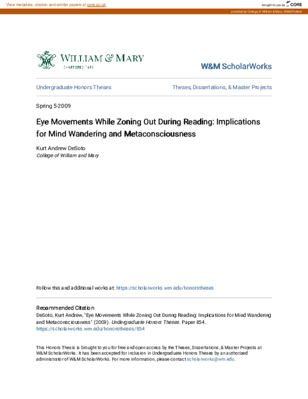 (PDF) Eye Movements While Zoning Out During Reading: Implications for ...