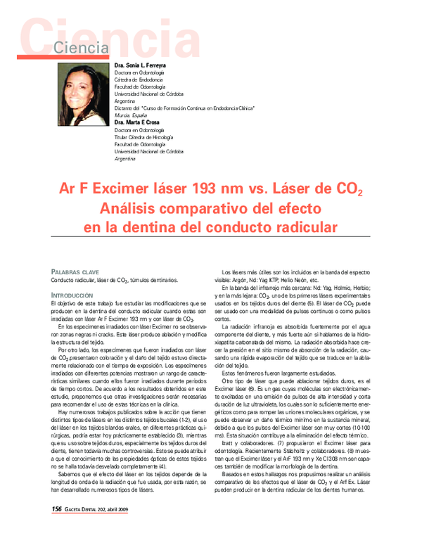 (PDF) Ar F Excimer láser 193 nm vs. Láser de CO2: análisis comparativo del efecto en la dentina ...