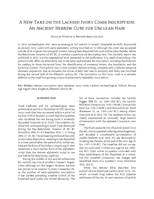 (PDF) (2024) A New Take on the Lachish Ivory Comb Inscription: An ...