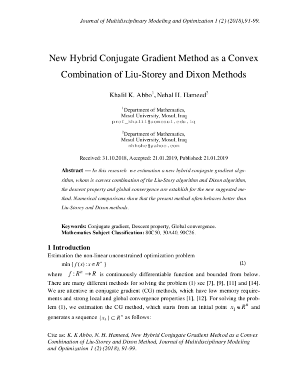 (PDF) New Hybrid Conjugate Gradient Method as a Convex Combination of ...
