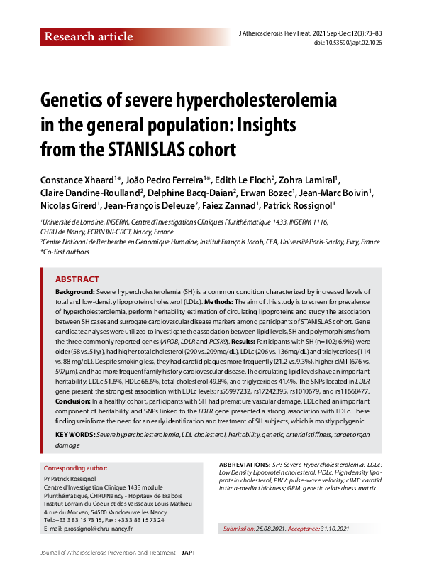 Genetics of severe hypercholesterolemia in the general population ...