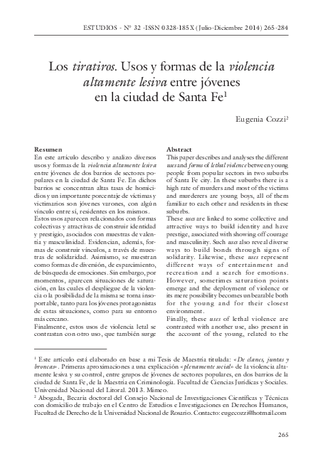 (PDF) Los tiratiros. Usos y formas de la violencia altamente lesiva ...