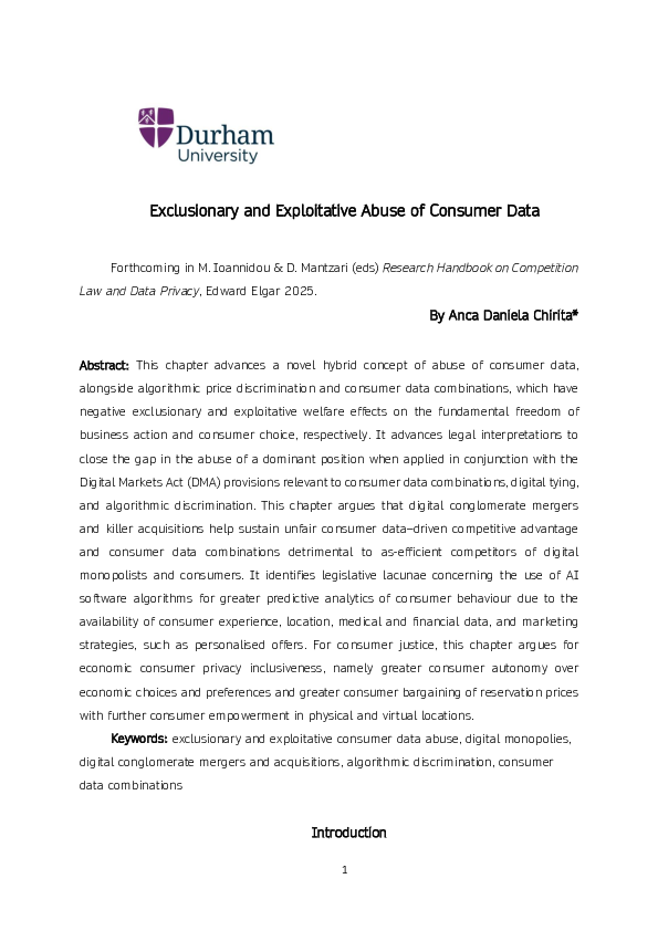 (PDF) Exclusionary and Exploitative Abuse of Consumer Data