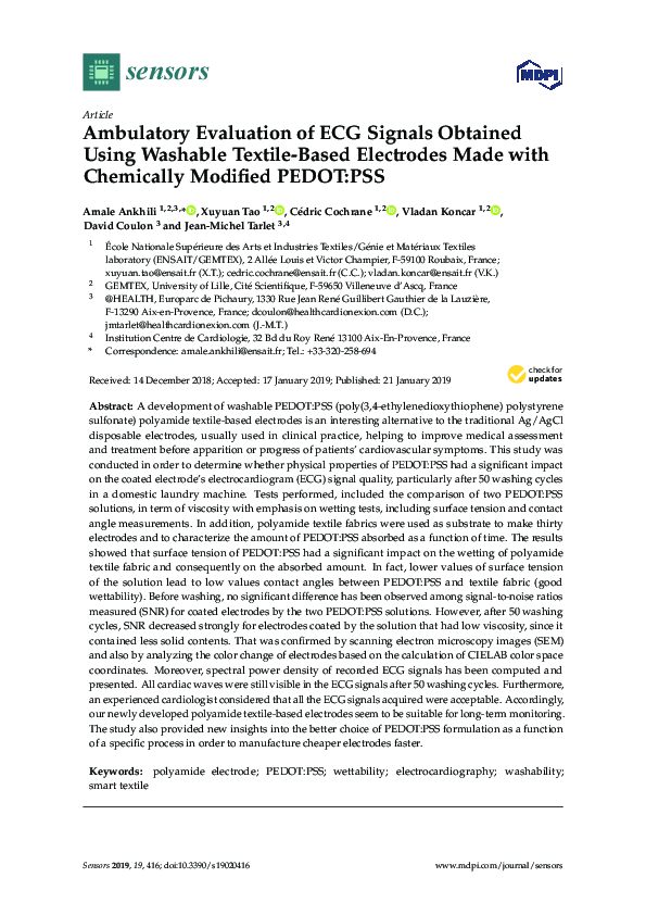 (PDF) Ambulatory Evaluation of ECG Signals Obtained Using Washable ...